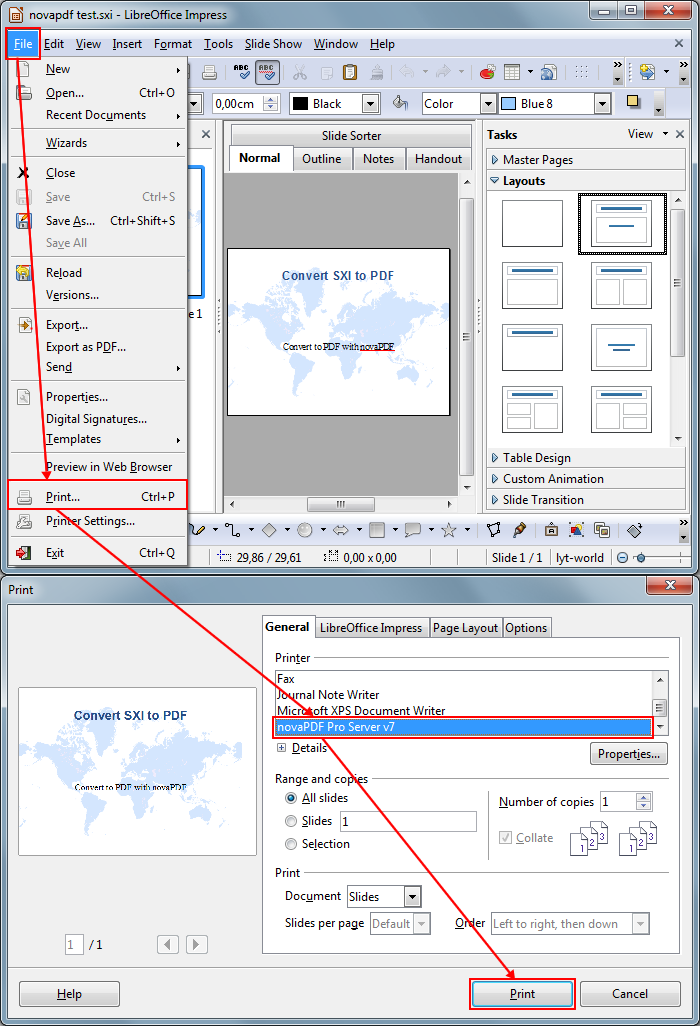 Publish presentations created by StarOffice Impress to PDF - novaPDF